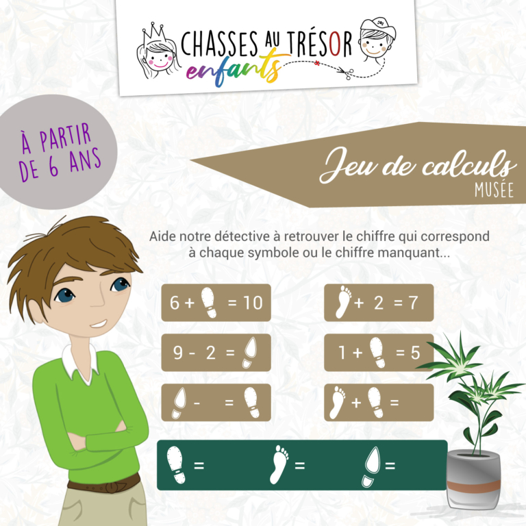 Chasses au trésor enfants - jeux calculs gratuits pour enfants à imprimer